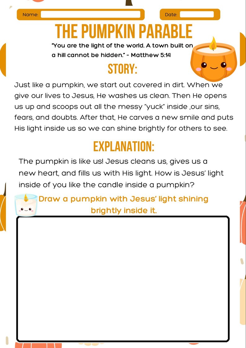 Pumpkin Parable Shine Bright Like Jesus Fall Bible Lesson Bundle Kids ...