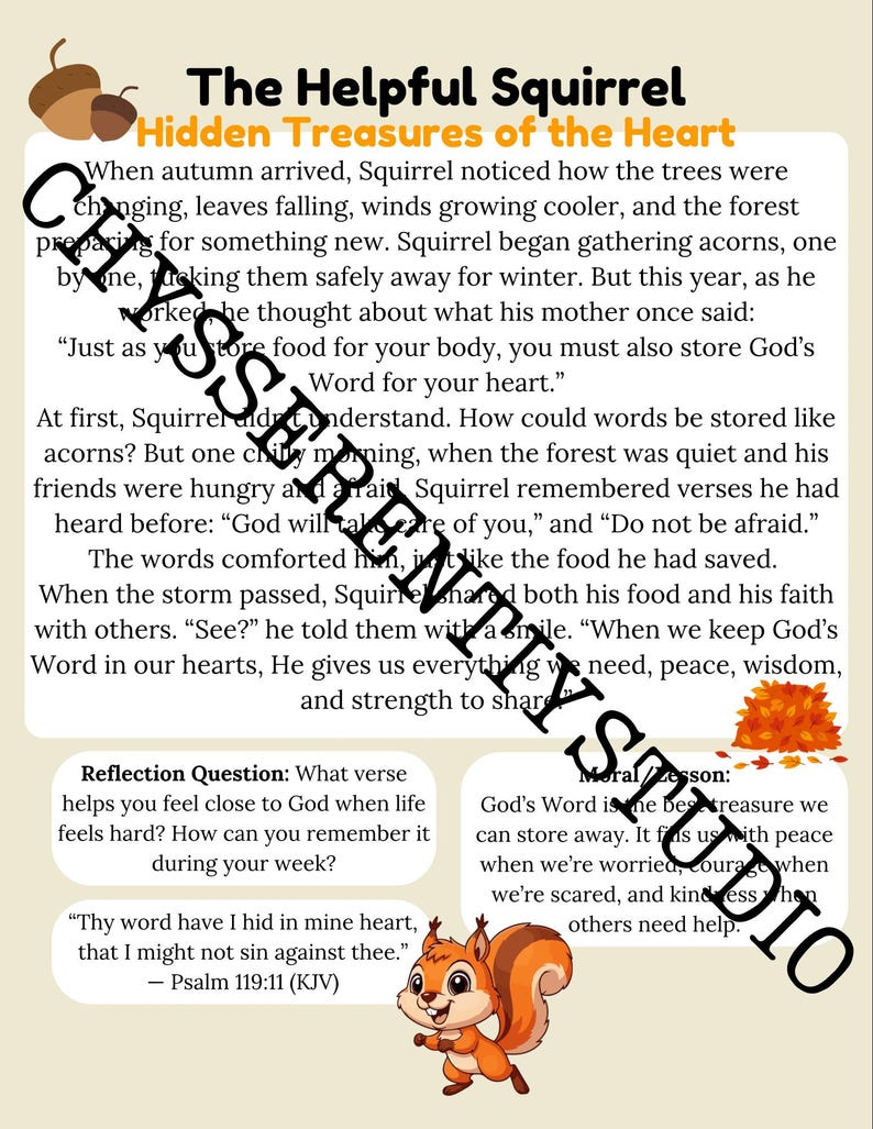 The Helpful Squirrel Fall Bible Lesson for Kids Christian Activities ...
