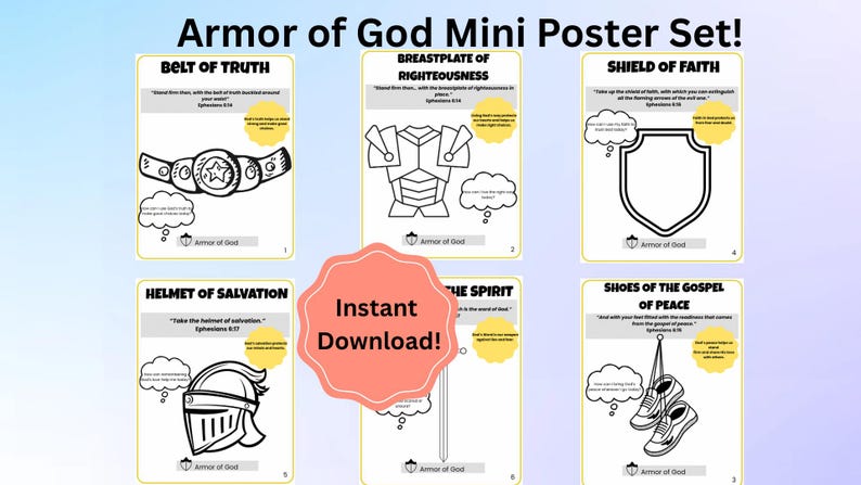 Armor of God Printable Posters for Kids | Bible Coloring Pages ...