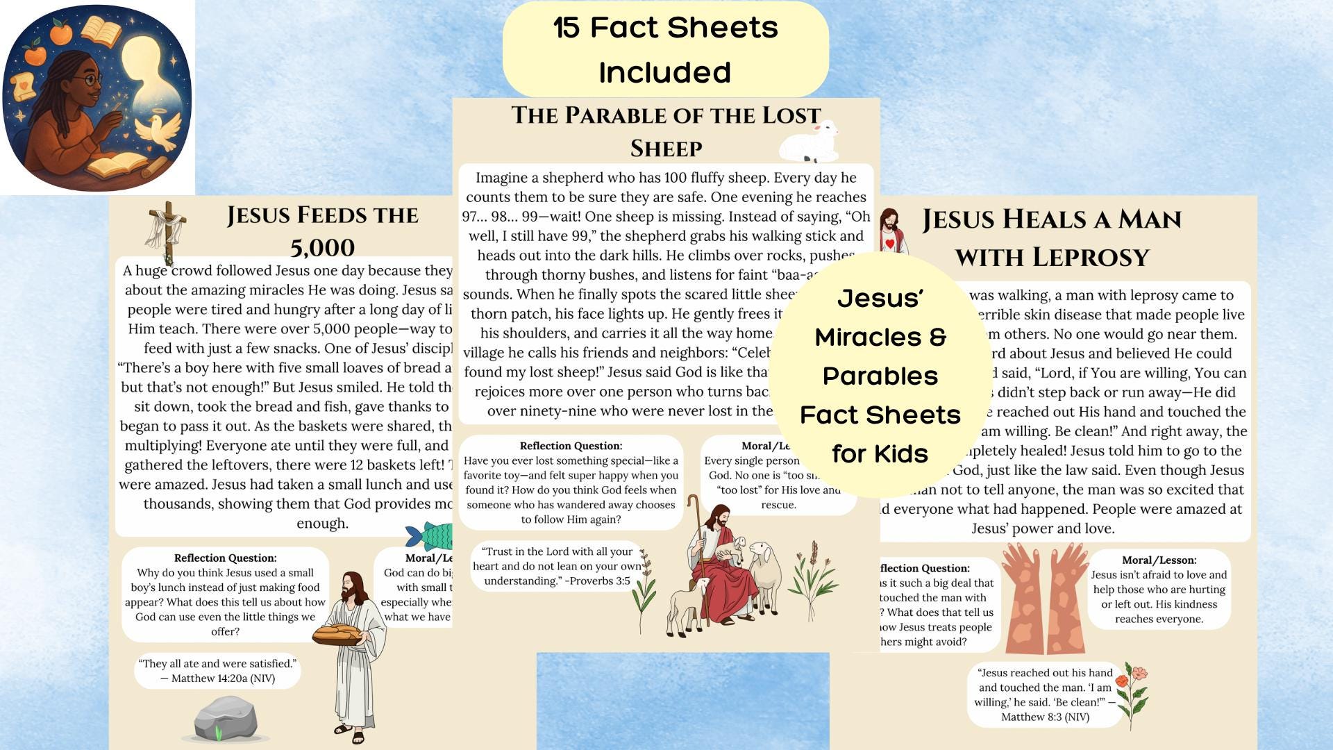 Jesus Parables and Miracles Fact Sheets for Kids Bible Lessons Sunday ...