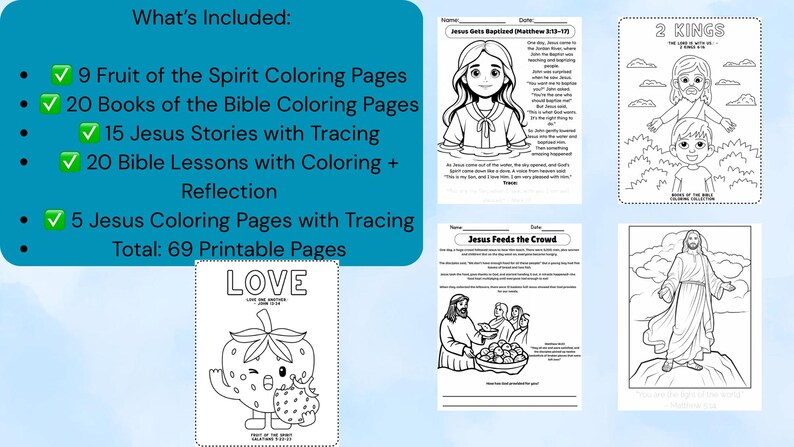 Bible Coloring Pages for Kids Mega Bundle – 69 Printable Christian ...