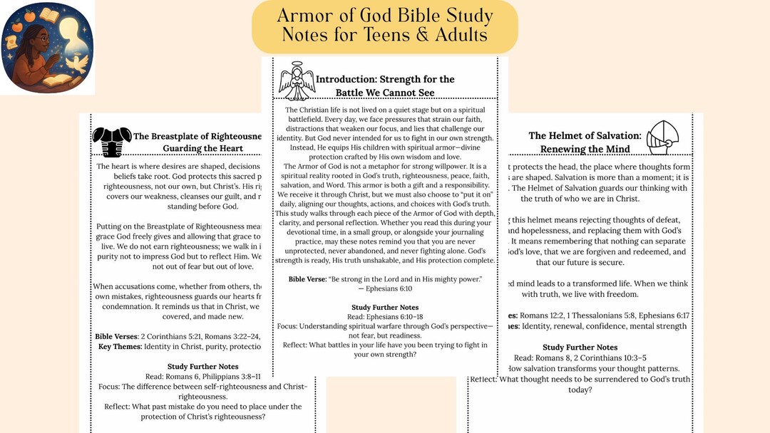 Armor of God Bible Study Notes Printable Christian Study Guide ...