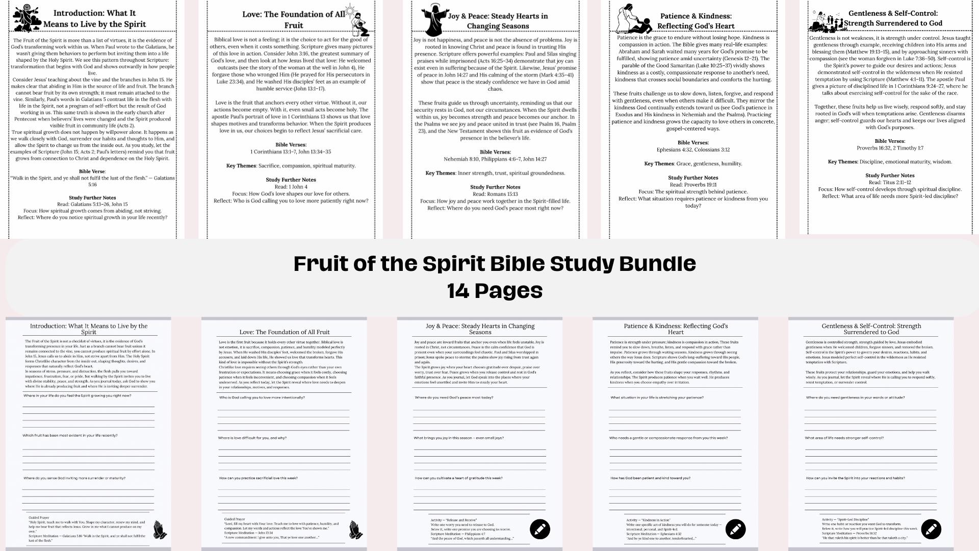 Fruit of the Spirit Bible Study Bundle 14 Pages Teen and Adult Bible ...