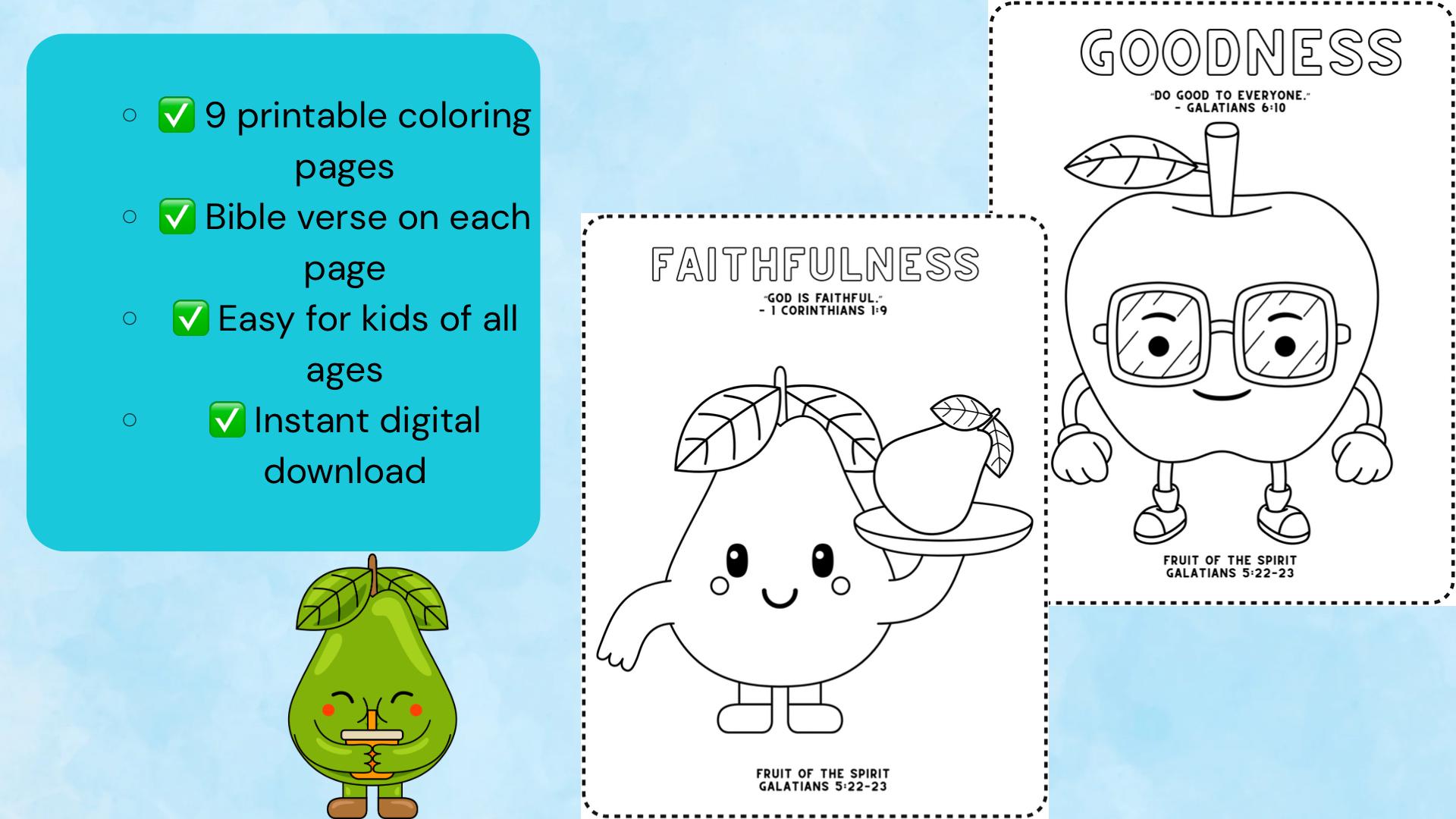 Fruit of the Spirit Coloring Pages for Kids Bible Verse Coloring Sheets ...