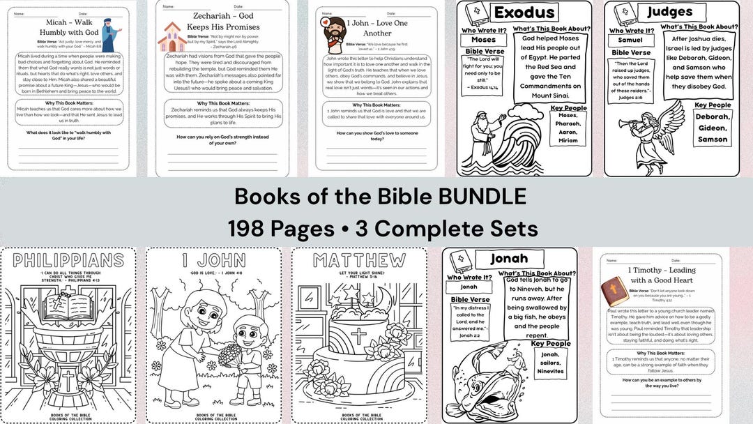 Books of the Bible Bundle for Kids – 198 Printable Pages of Bible ...