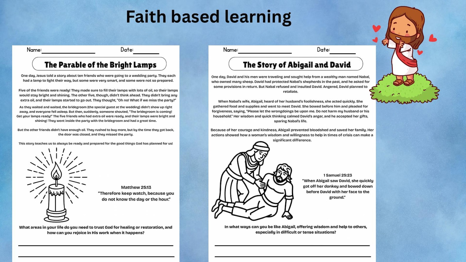 20 Page Bible Story Lessons for Kids With Coloring Pages Faith Based ...