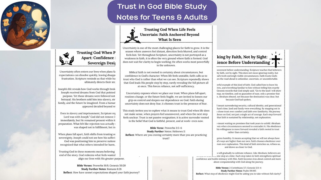 Trust in God Bible Study Notes Vol 2 Faith During Hard Times Printable ...