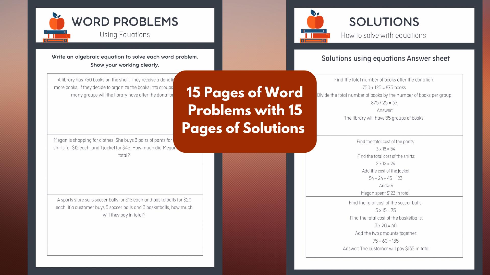 Math Word Problem Practice for Middle School: 30 Pages With Answers ...