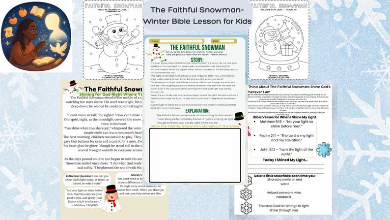 Faithful Snowman Winter Bible Lesson for Kids Christian Activity Pack ...