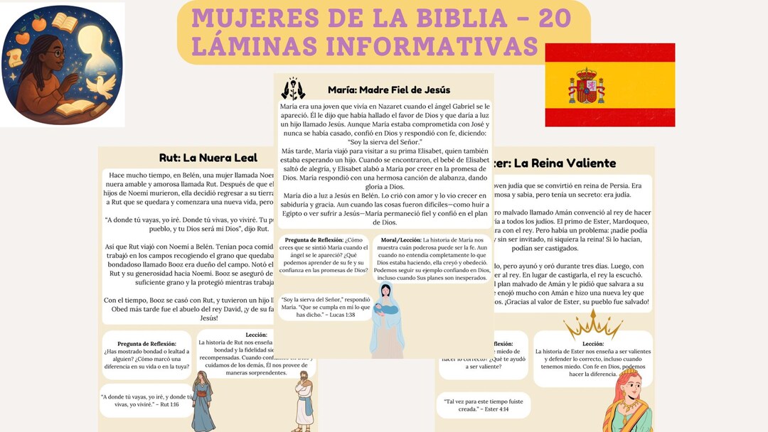 Women of the Bible Spanish Fact Sheets 20 Pages Women Bible Stories ...