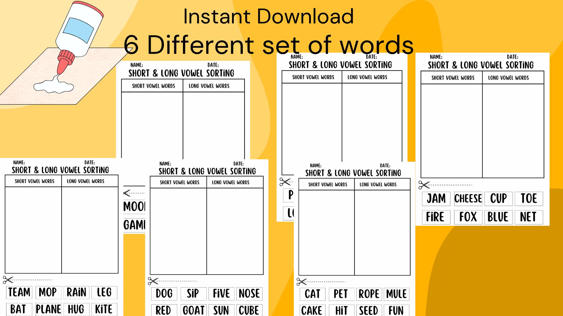 Phonics Sorting Activity | Short & Long Vowel Words Worksheet for Kids ...