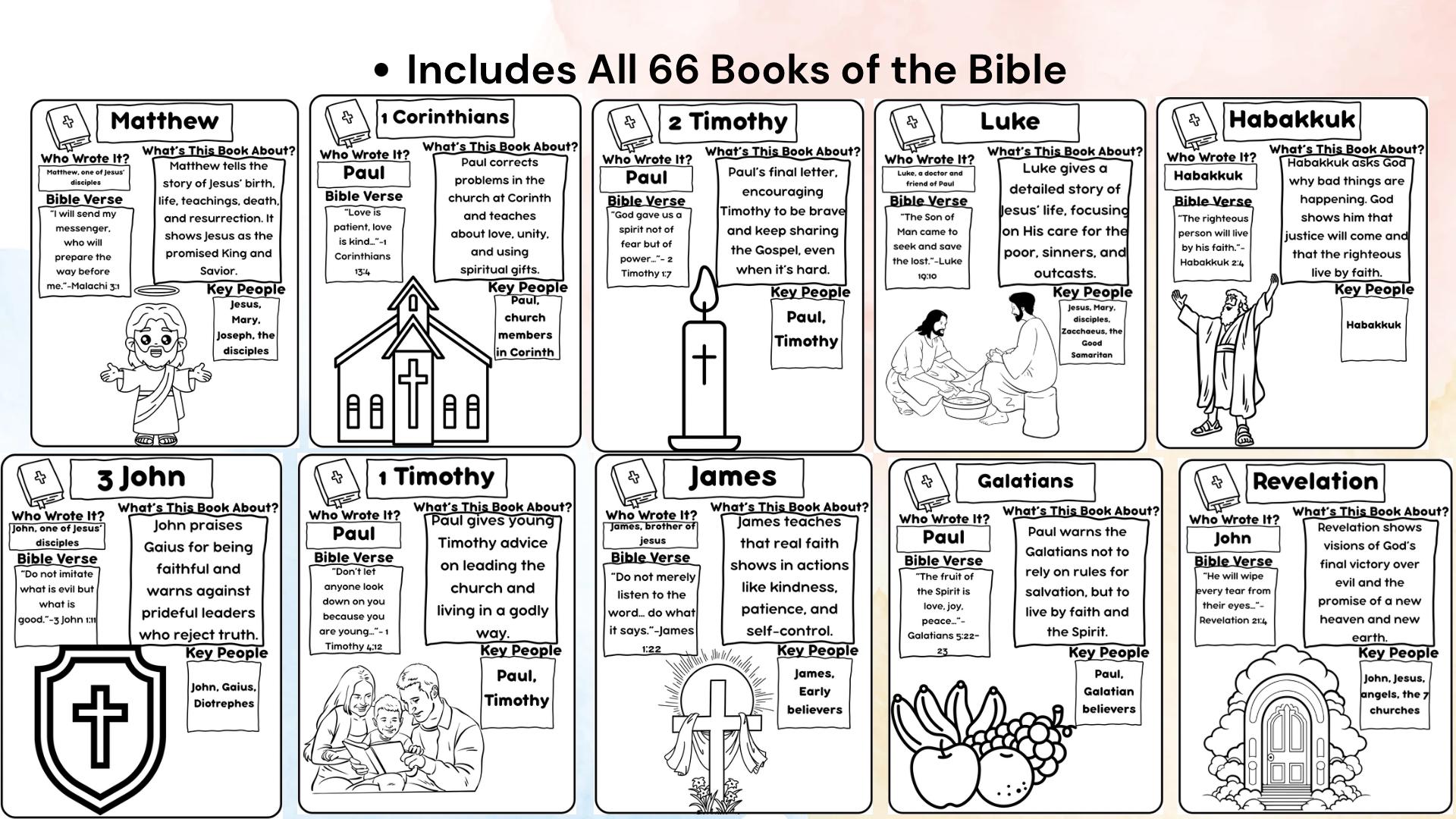 66 Books of the Bible Fact Sheets Printable Bible Worksheets for Kids ...