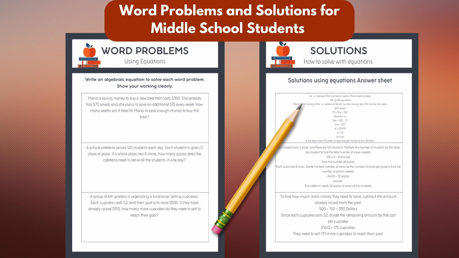 Math Word Problem Practice for Middle School: 30 Pages With Answers ...