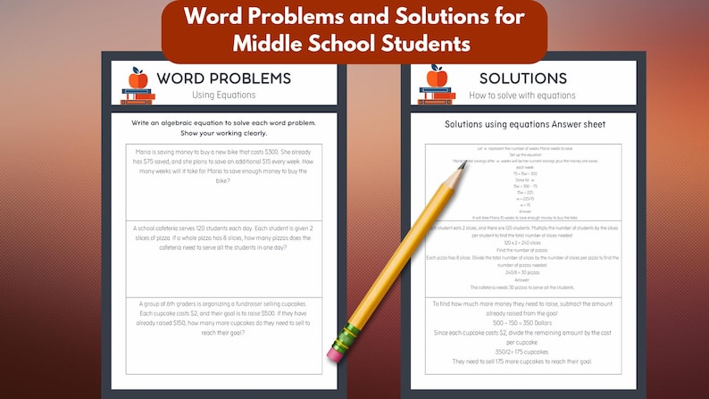 Math Word Problem Practice for Middle School: 30 Pages With Answers ...