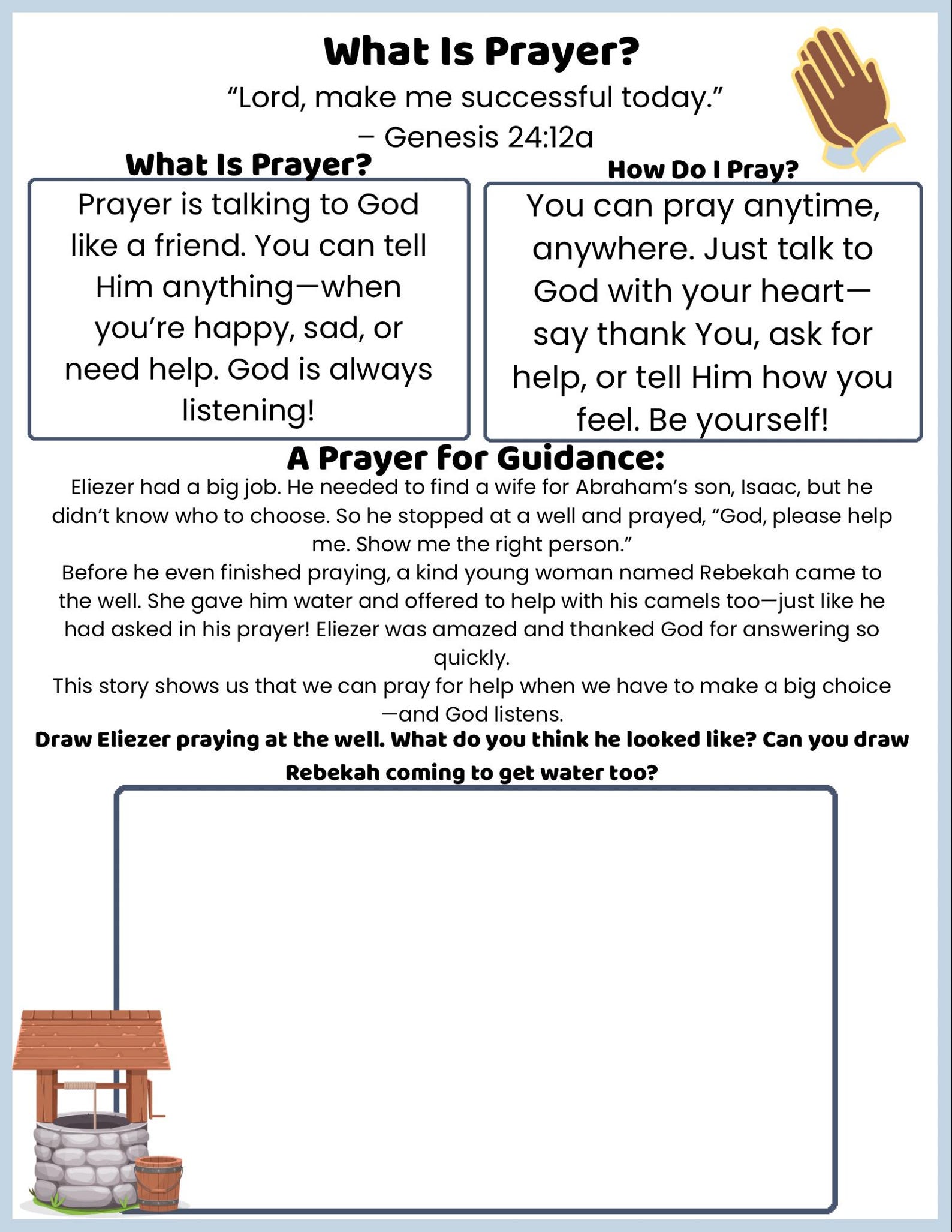 What is Prayer Bible Lesson for Kids Printable PDF Christian Activity ...