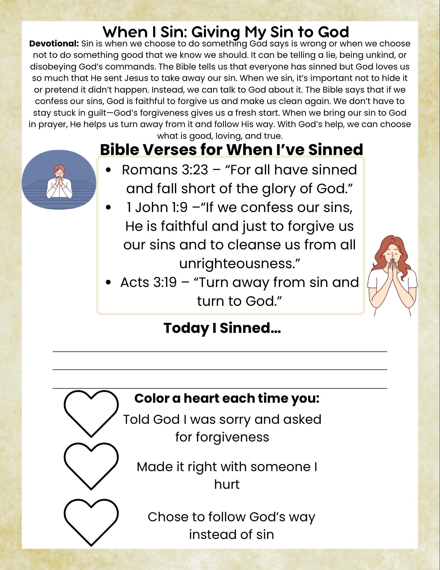 What is Sin Bible Lesson Mini Bundle Drawing Prompt Fact Sheet Journal ...