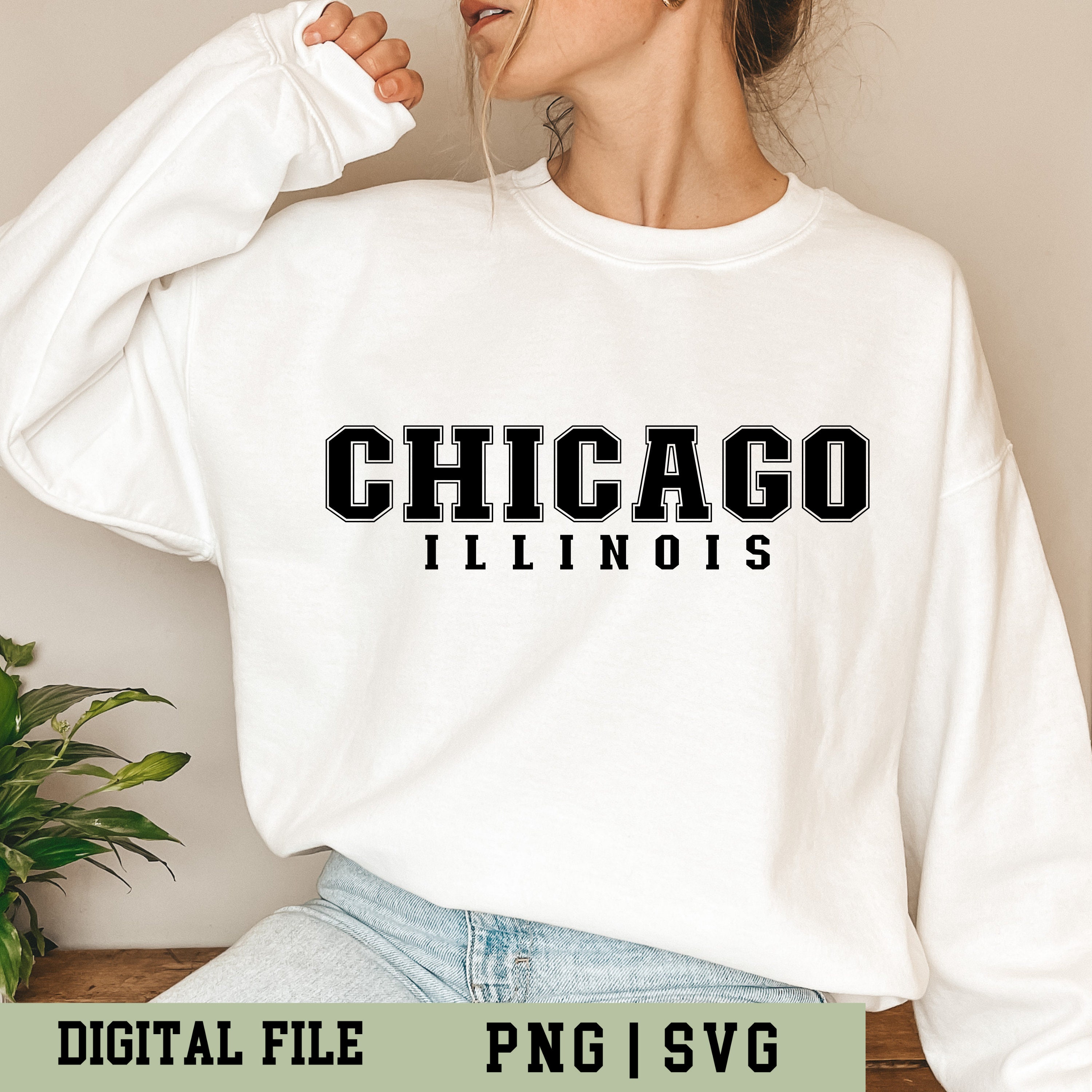 Chicago Illinois SVG, Chicago PNG, Distressed Collegiate Shirt Cut File ...
