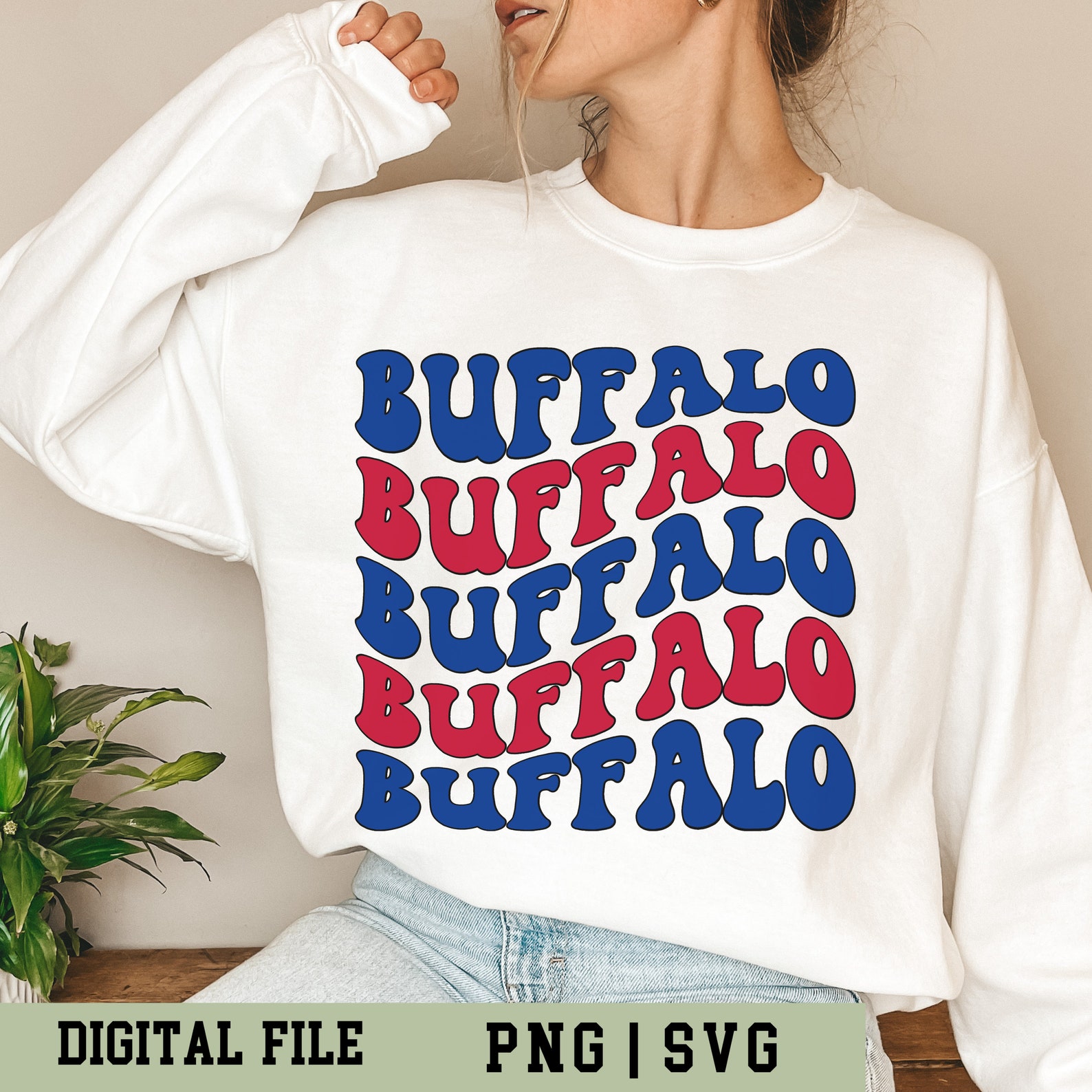 Buffalo SVG PNG, NY State Football Buffalo Retro Wave, Red and Blue ...