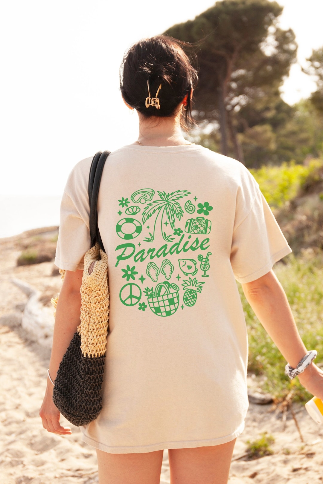 Green Paradise Doodle Shirt, Aesthetic Summer Graphic Tshirt, Trendy ...