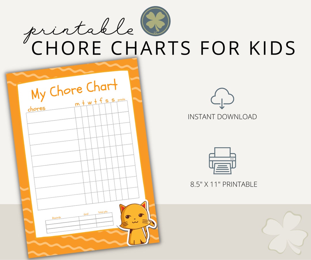 Printable Cat Chore Chart for Kids, Responsibility Chart Printable ...