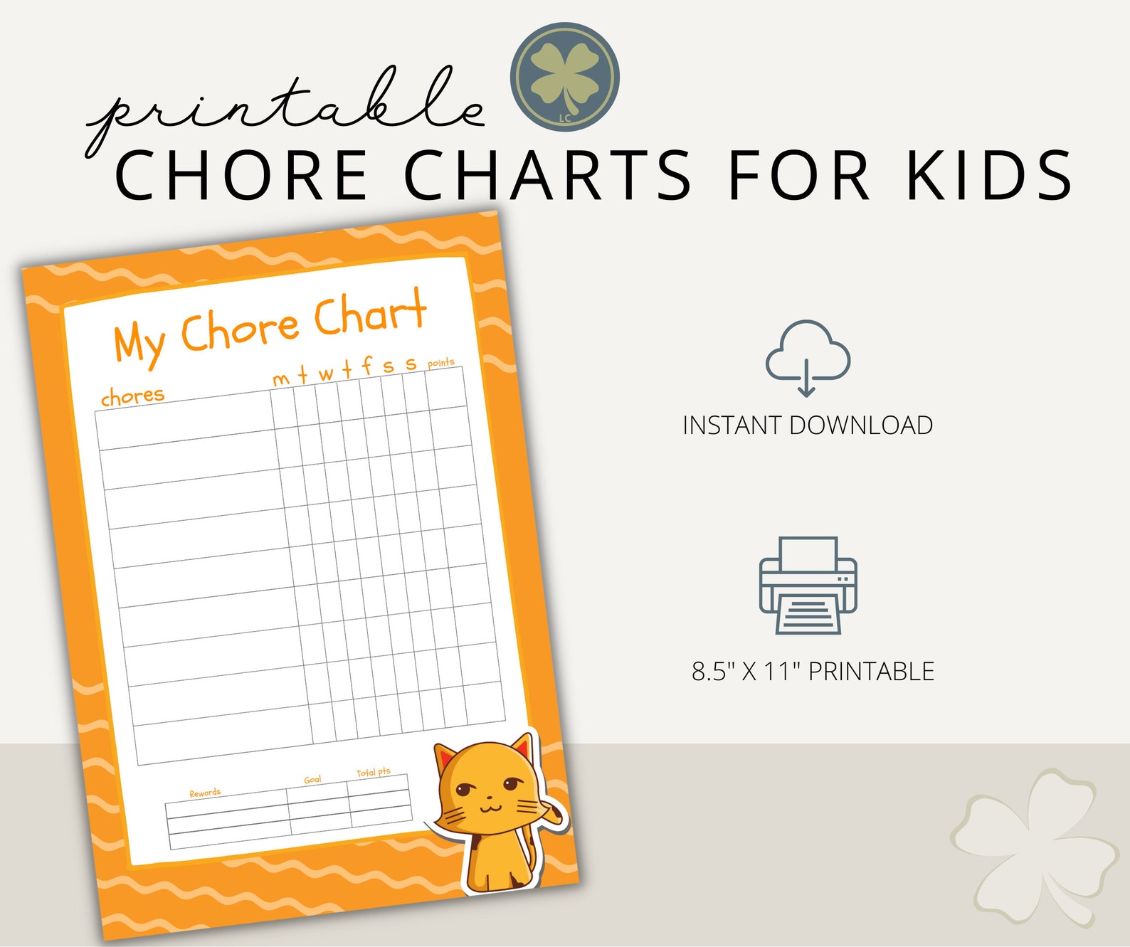 Printable Cat Chore Chart for Kids, Responsibility Chart Printable ...