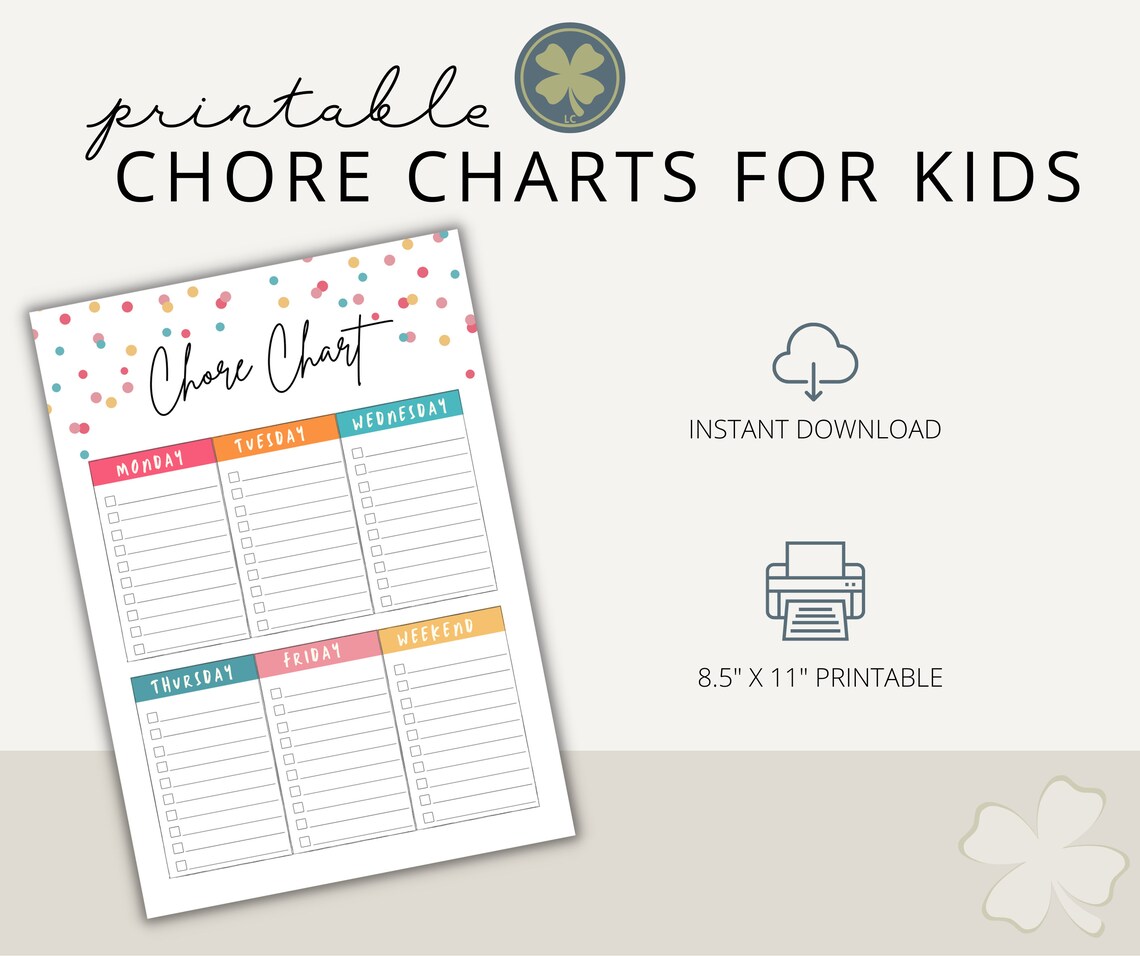 Printable Chore Chart for Kids, Responsibility Chart Printable, Reward ...