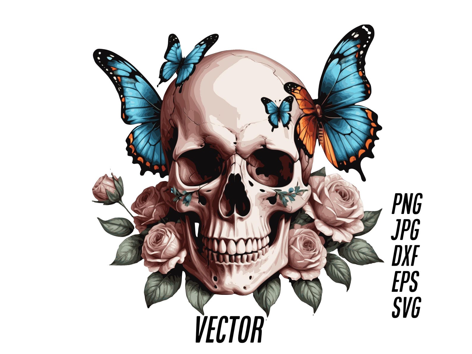 SKULL FLOWER Butterfly Occult Clipart Human Skull, Skull Print, Wiccan ...