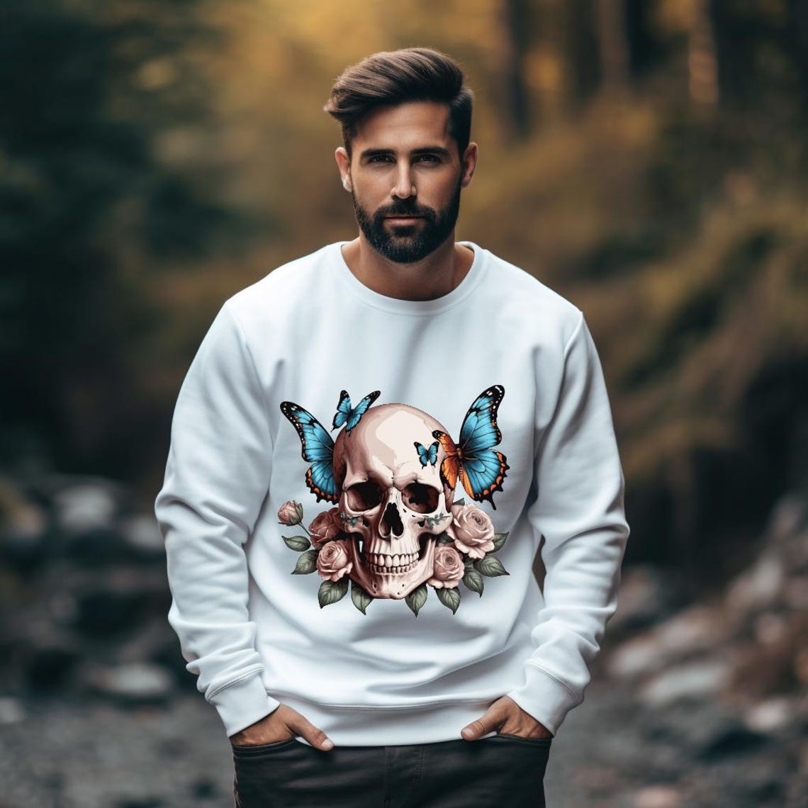 SKULL FLOWER Butterfly Occult Clipart Human Skull, Skull Print, Wiccan ...