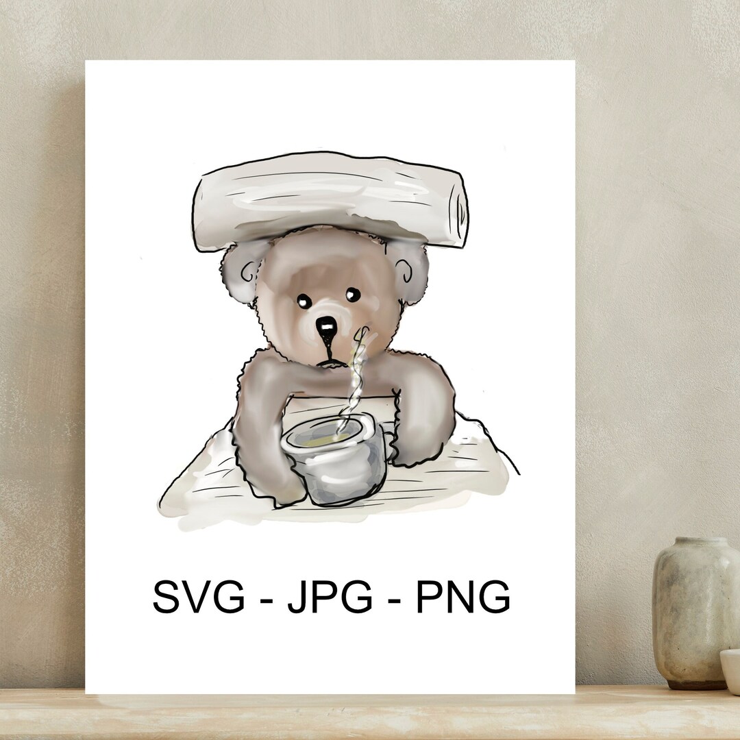 Poorly Cute Teddy Bear Drawing PNG JPG SVG - Etsy UK