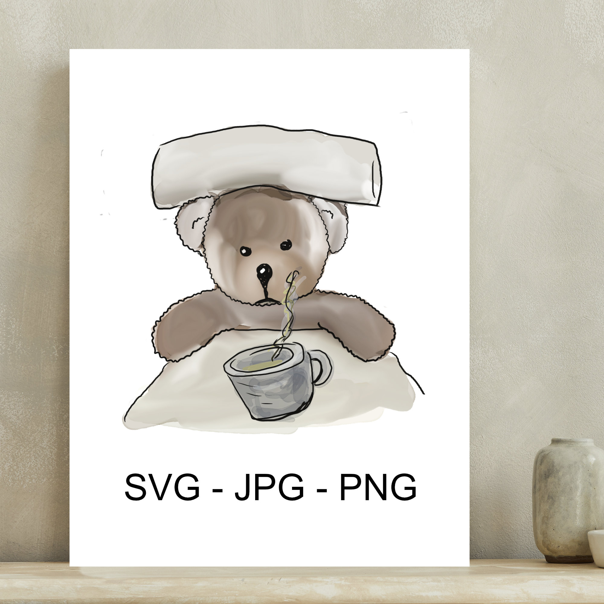Poorly Cute Teddy Bear Drawing PNG JPG SVG - Etsy
