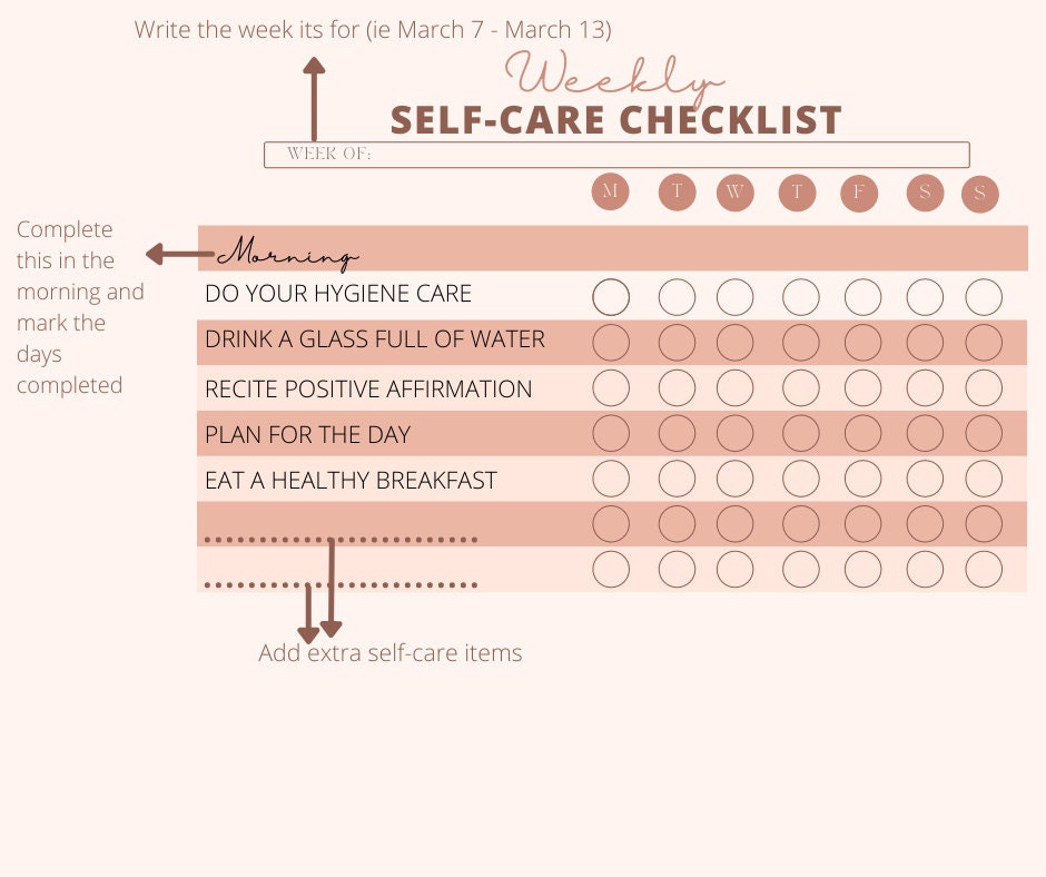 Self Care Checklist Printable | Self Care Routine | Wellness Planner ...