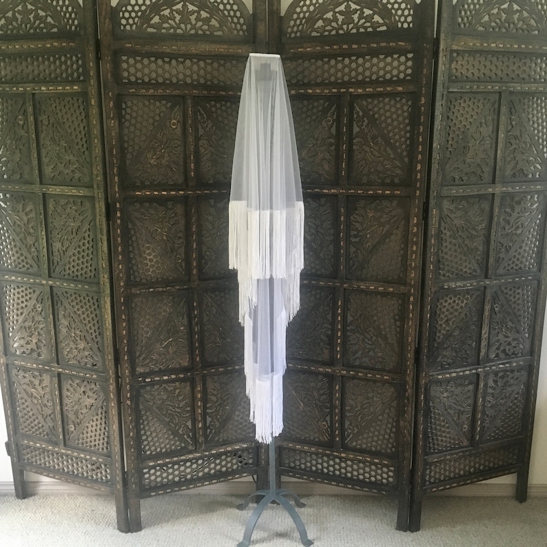 SIOBHAN, Fringe Blusher Veil, White or Pale Ivory, Boho Wedding Veil ...