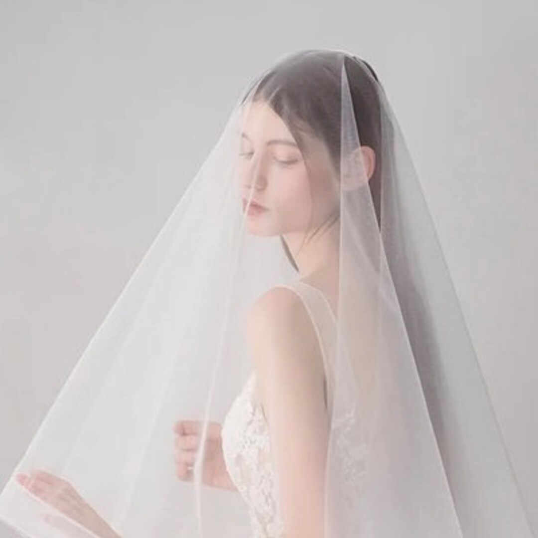 LAURA, Draped Blusher, Minimalist, Two Tier Veil, Cut Edge Soft Tulle ...