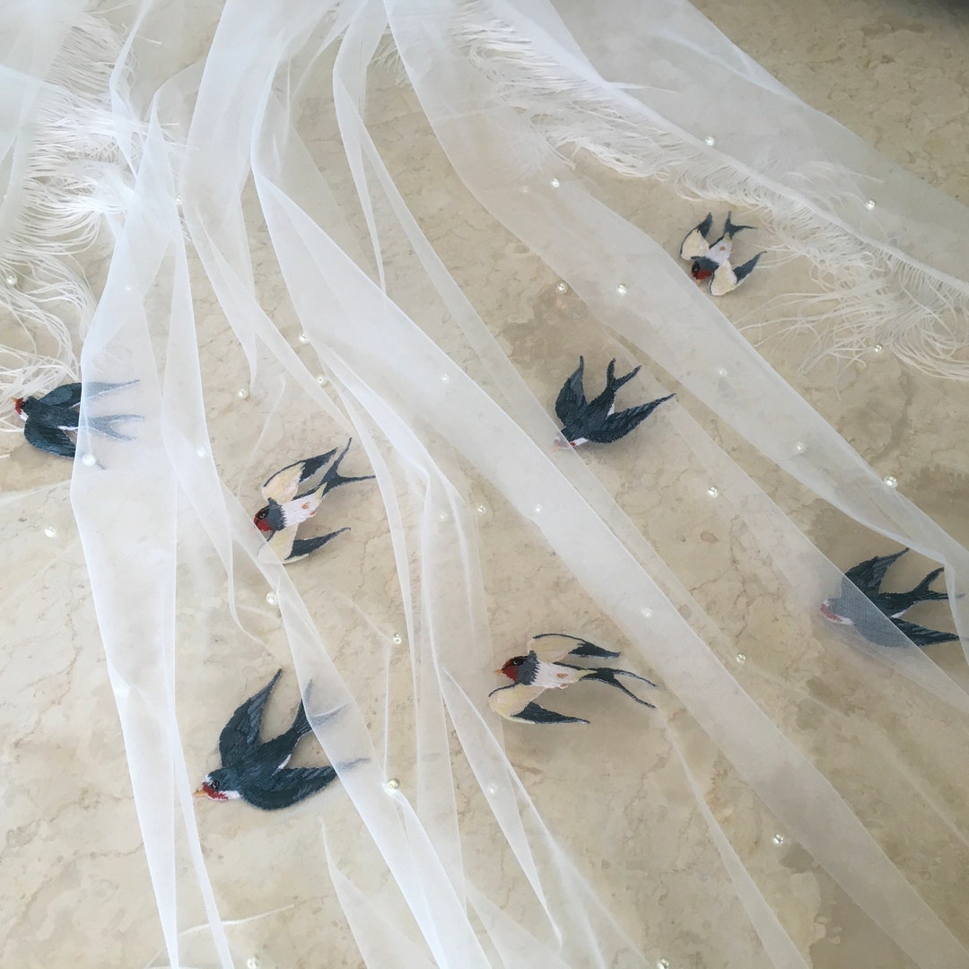 JOY, Seven Bluebirds Veil, Pale Ivory Soft Tulle, Boho Wedding Veil - Etsy
