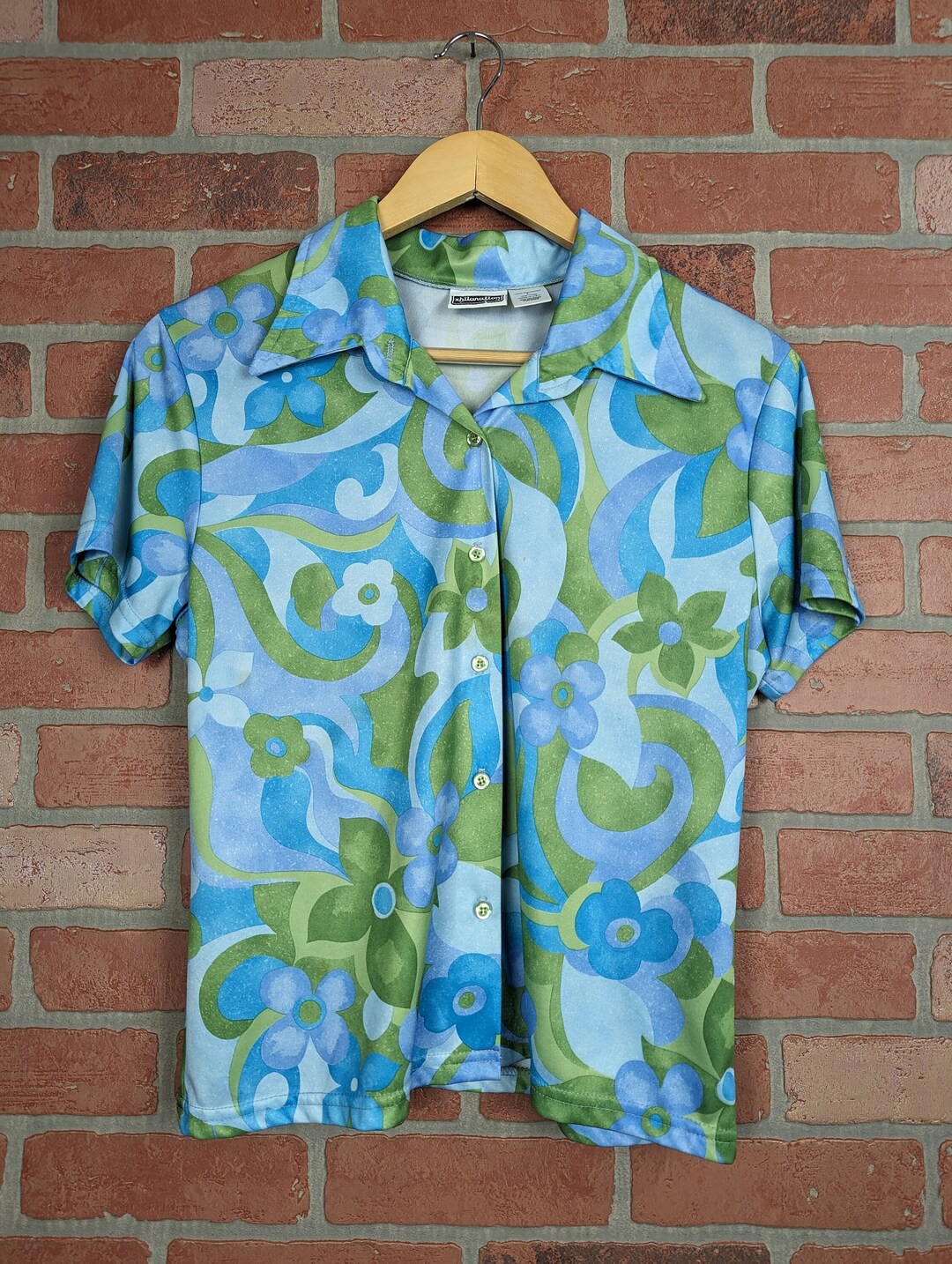 Vintage 90s-00s Xhilaration Blue Green Groovy Abstract Floral Print ...
