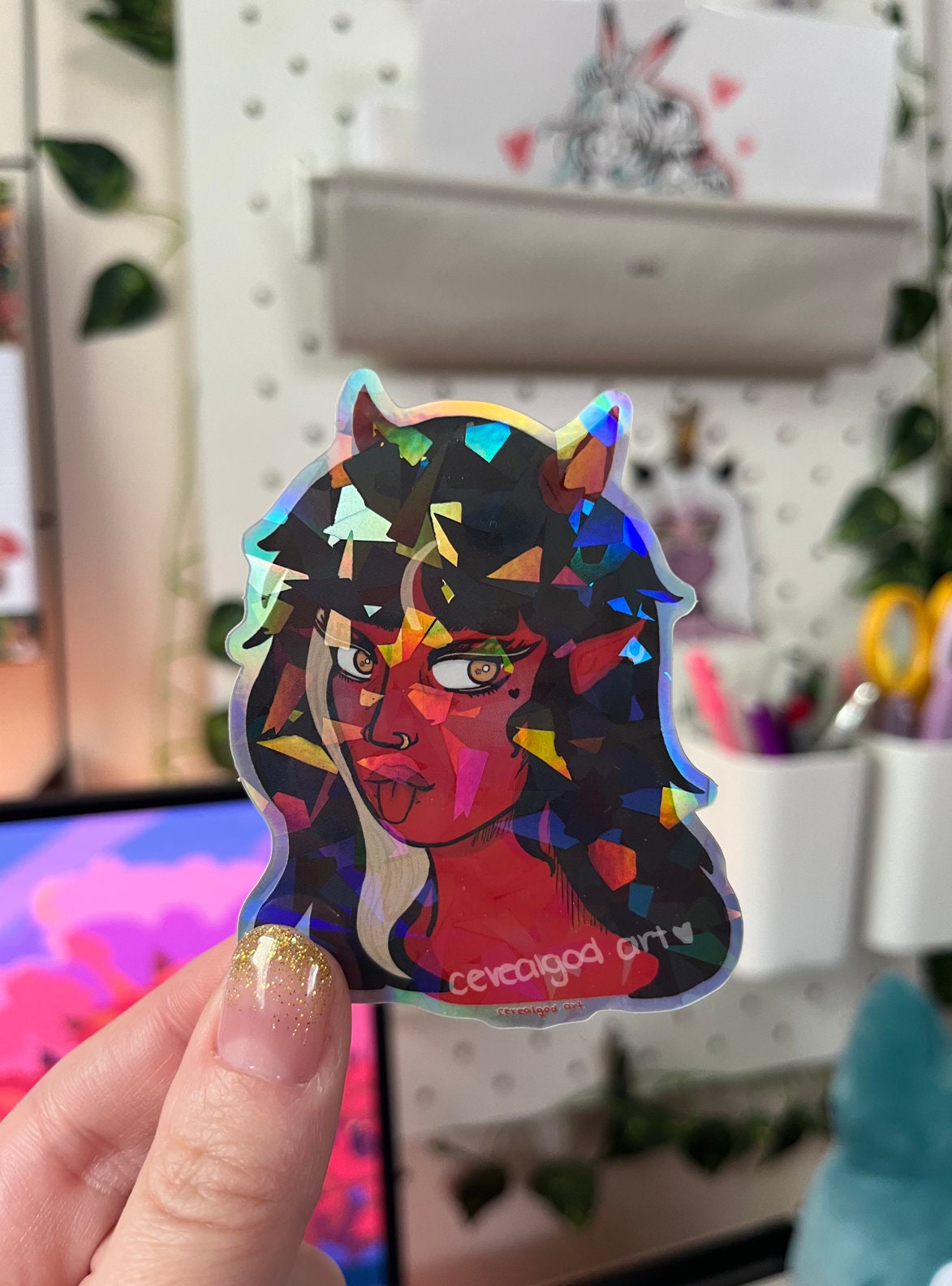 Holographic Demon Girl Vinyl Sticker - Etsy