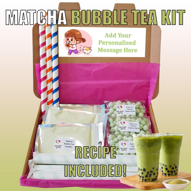 Matcha Bubble Tea DIY Kit Letterbox Gift With Green Tea Tapioca Pearls ...