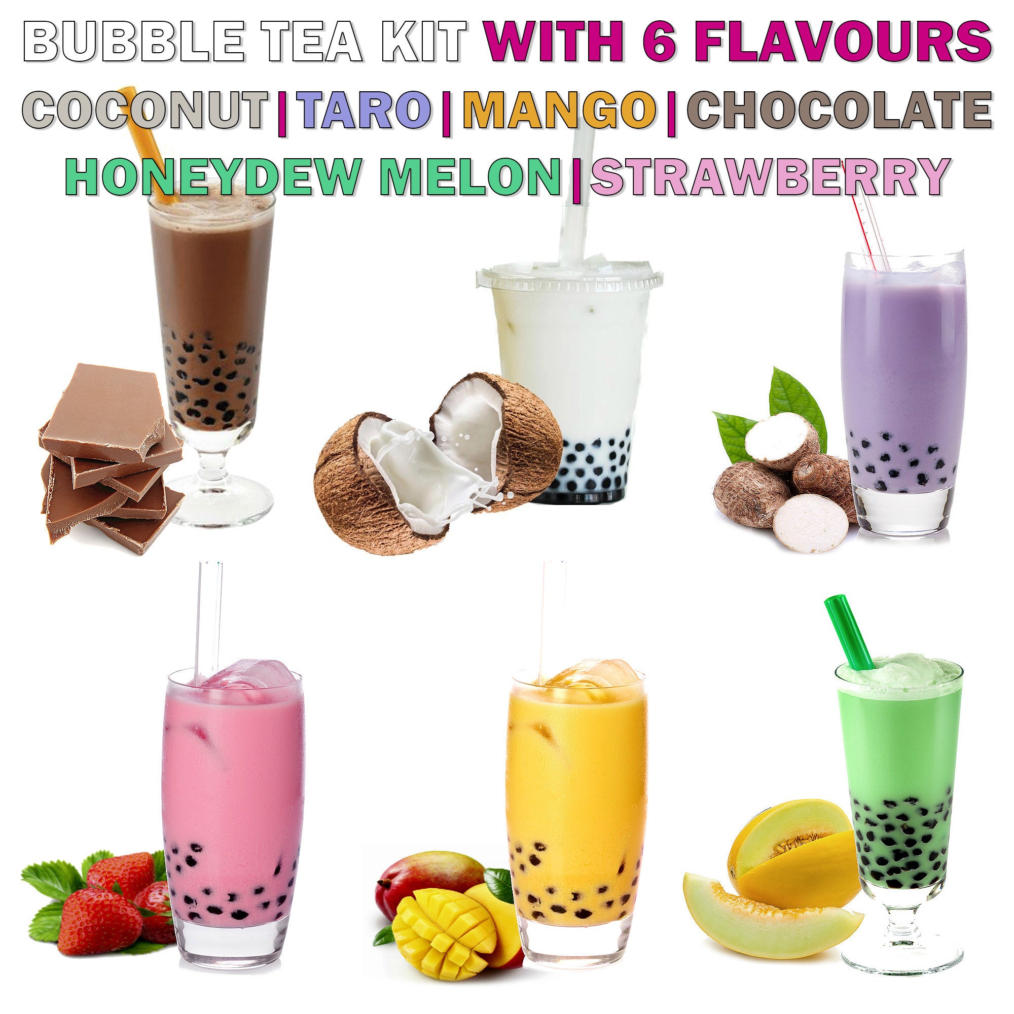 DIY Bubble Tea Kit Letterbox Gift With 6 Flavours | Coconut | Taro ...
