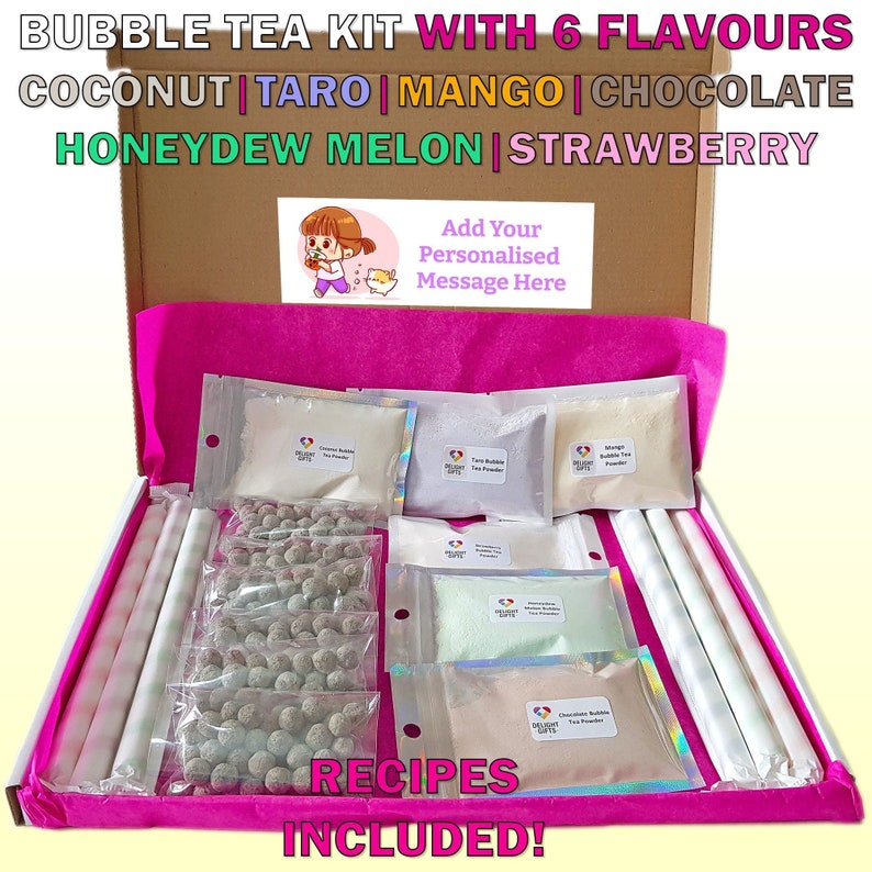 DIY Bubble Tea Kit Letterbox Gift With 6 Flavours | Coconut | Taro | Chocolate | Strawberry ...