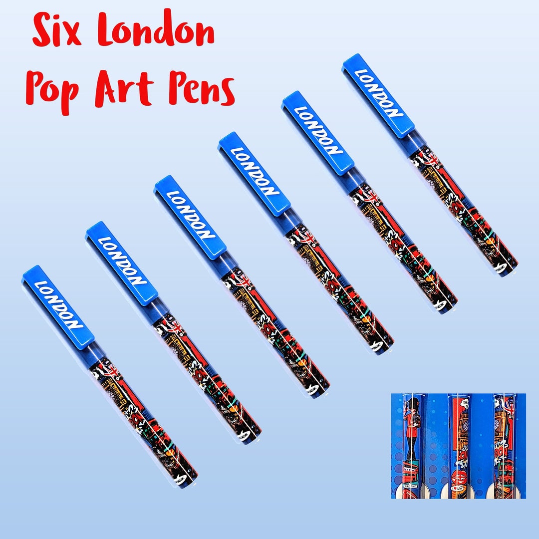 6 Funky London Pop Art Ballpoint Pens Colourful Designs With London ...