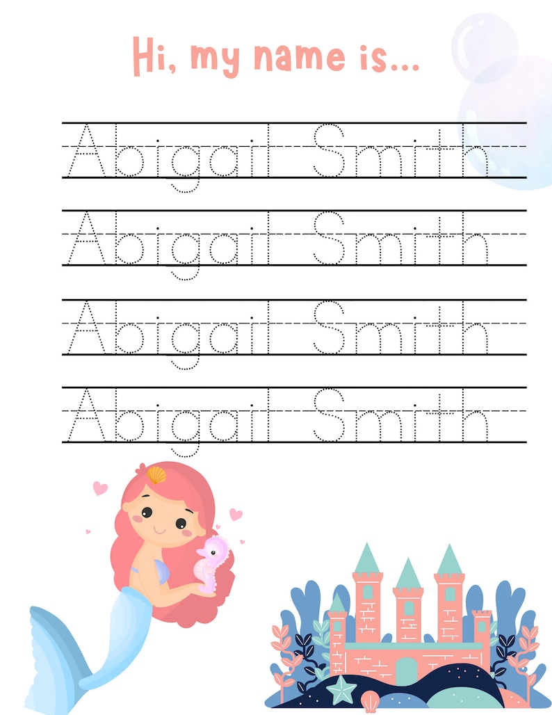 Mermaid Name Tracing Worksheet: Personalized Handwriting Practice ...
