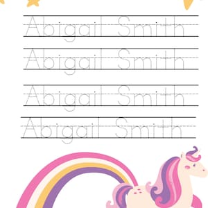 Unicorn Custom Name Tracing Sheet Handwriting Practice Personalized ...