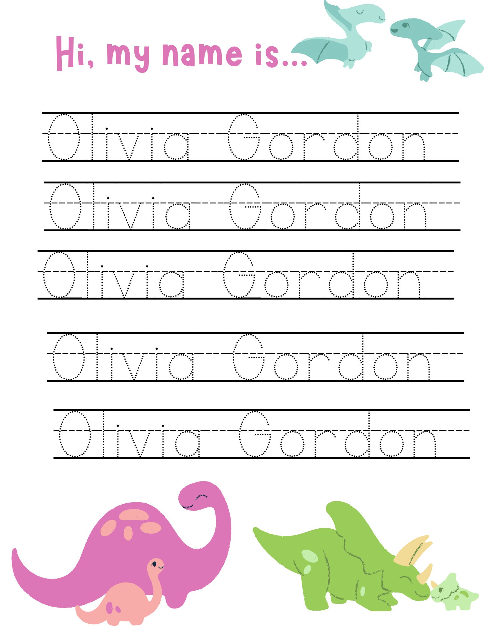 Dinosaur Custom Name Tracing Sheet Handwriting Practice Personalized ...