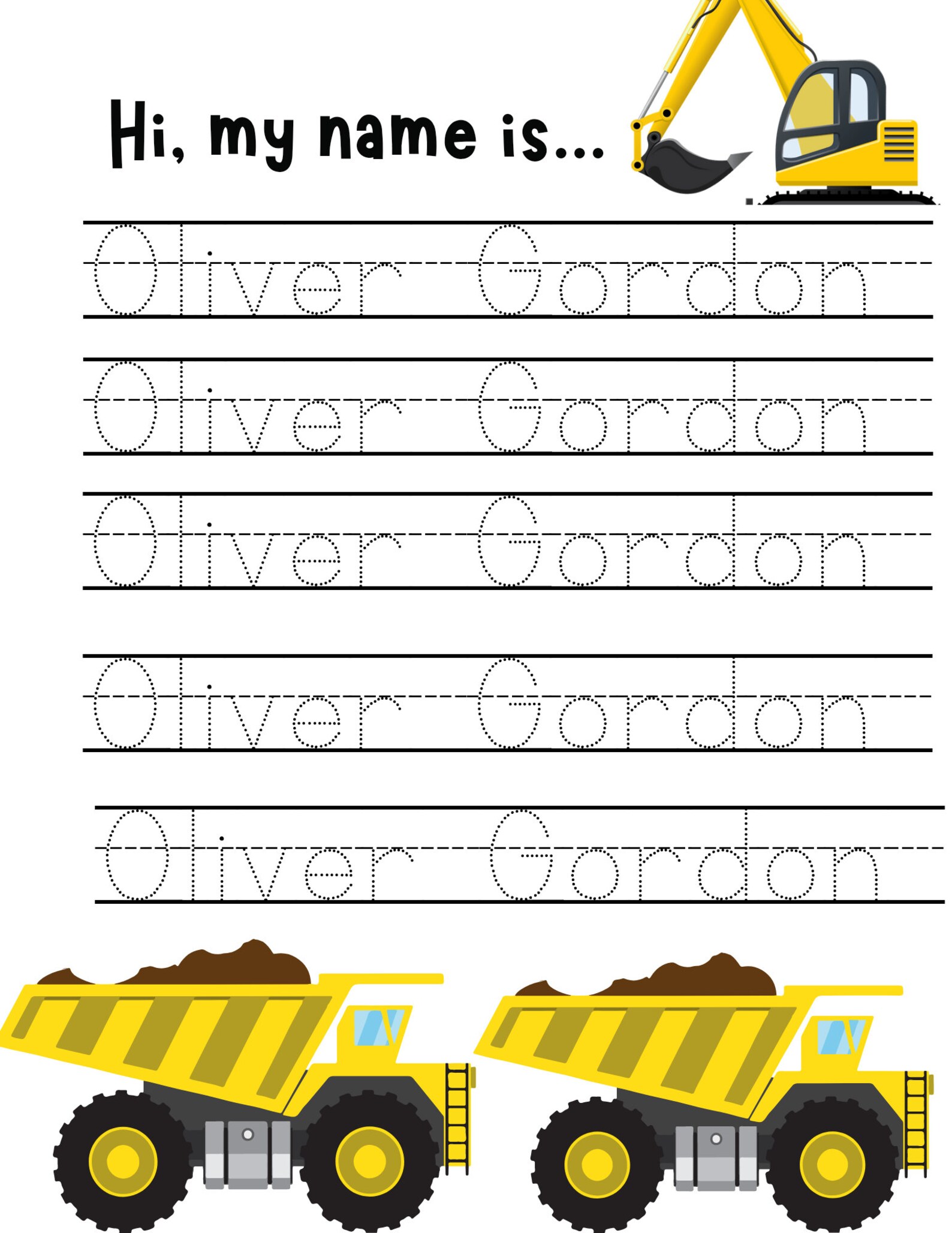 Trucks Custom Name Tracing Worksheet: Handwriting Practice (digital ...