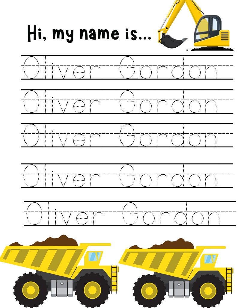 Trucks Custom Name Tracing Worksheet: Handwriting Practice (digital ...