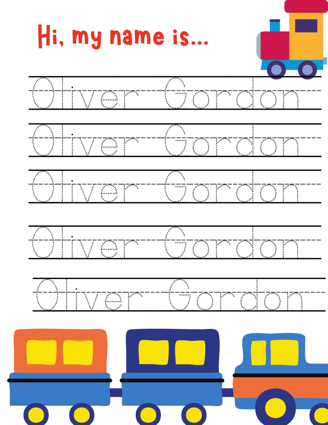 Trains Choo... Custom Name Tracing Sheet Handwriting Practice ...