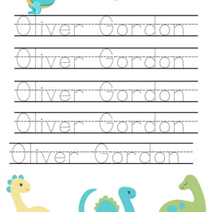 Dinosaur Custom Name Tracing Worksheet: Handwriting Practice (digital ...