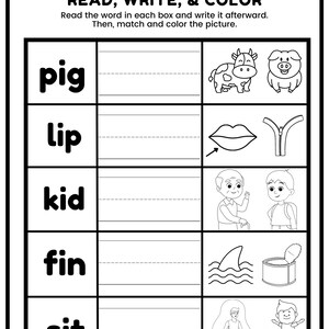 Read, Write, and Color: Short Vowels A,e,i,o,u - Etsy