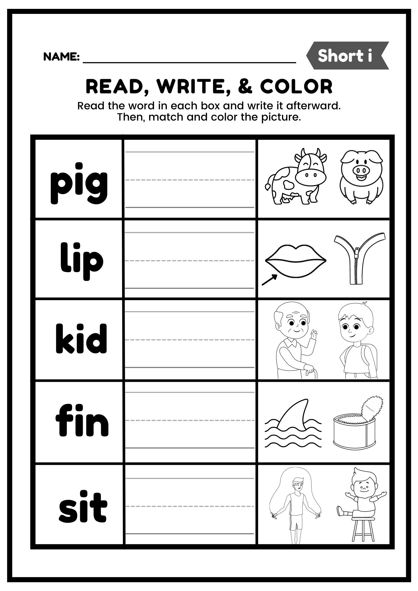 Read, Write, and Color: Short Vowels A,e,i,o,u - Etsy