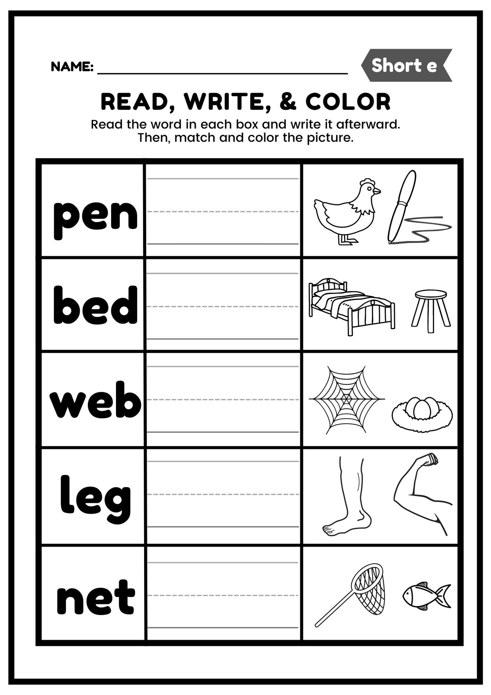 Read, Write, and Color: Short Vowels A,e,i,o,u - Etsy